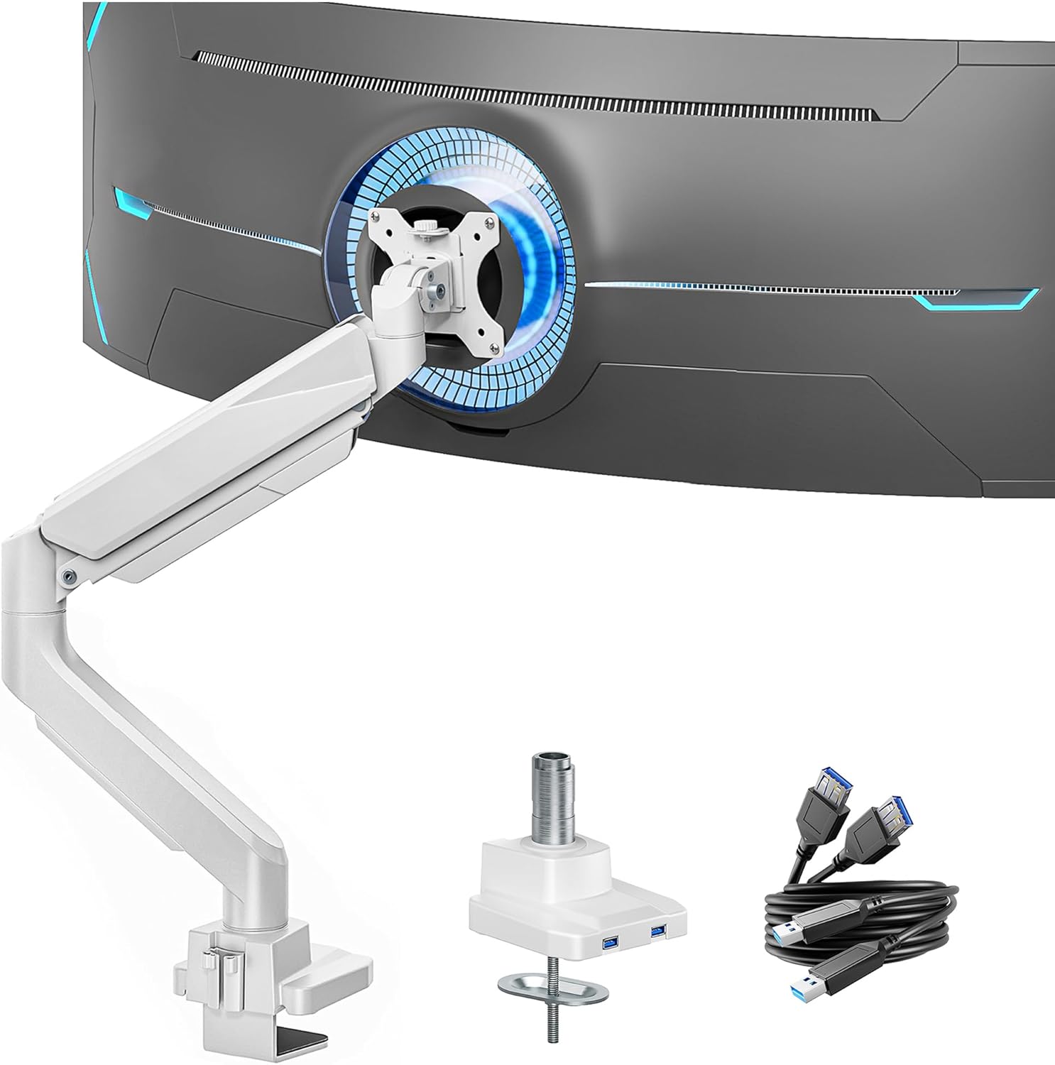ARES WING | Single Monitor Arm with USB Ports | GDT1007UCWH